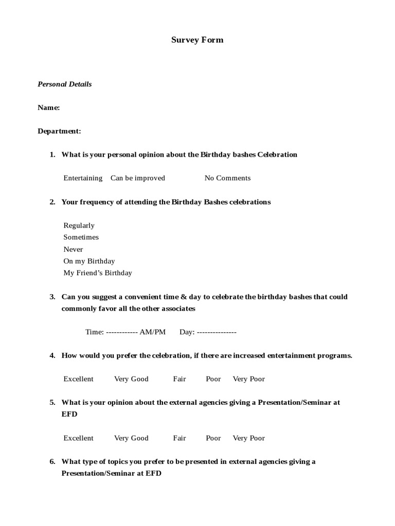 Survey Form: Personal Details | PDF | Psychology | Behavioural Sciences