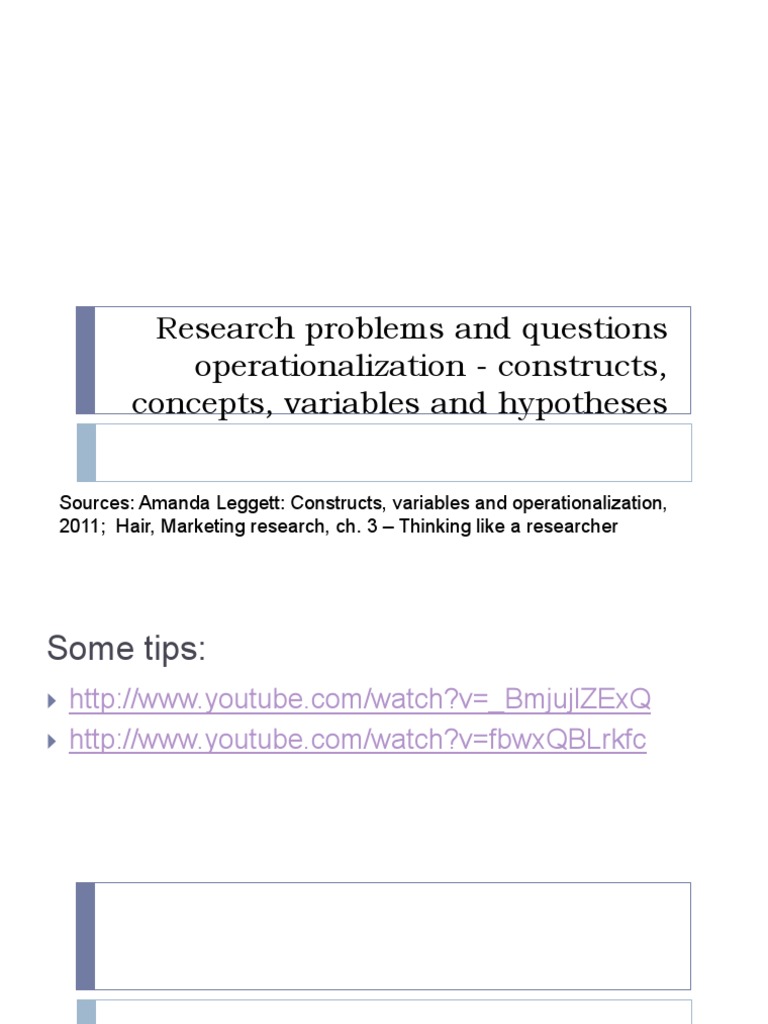 Research Questions and Operationalization - Constructs Concepts Variables and Hypotheses 2014 ...