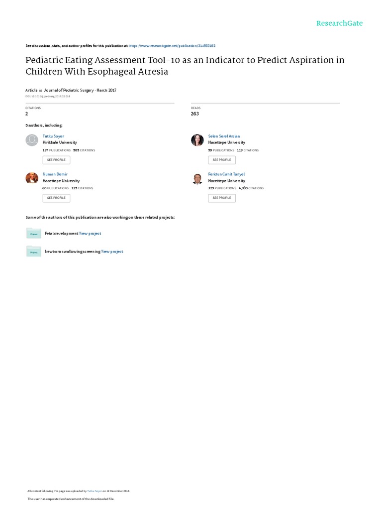 Pediatric Eating Assessment Tool-10 As An Indicator To Predict ...
