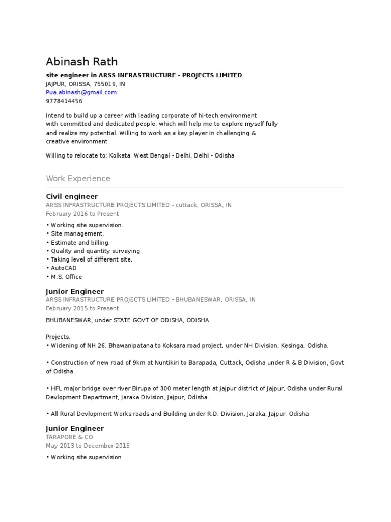 Abinash Rath: Work Experience | PDF