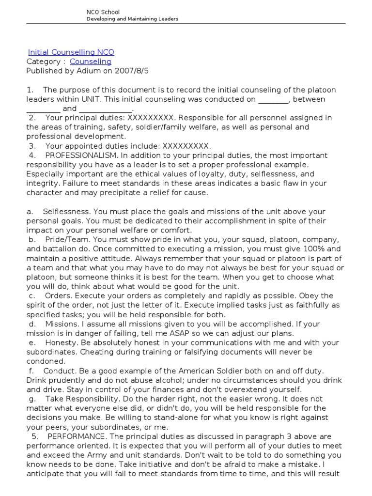 Nco Initial | Platoon | Sergeant