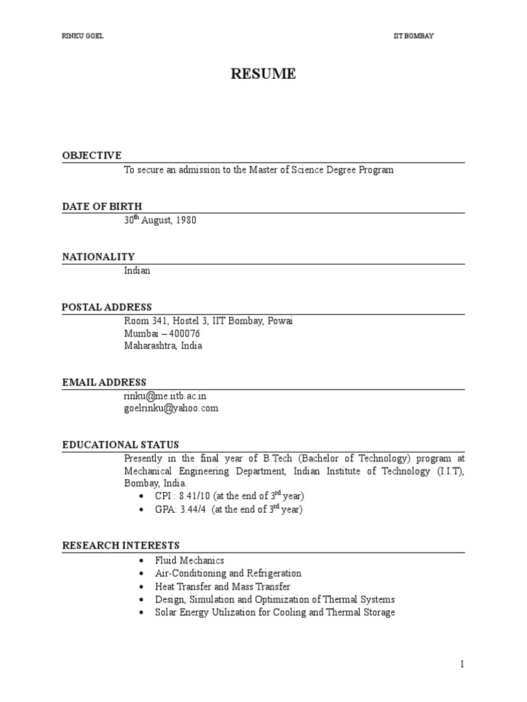 Engineering Student Fresher Resume | PDF | Heat Exchanger | Mechanical ...
