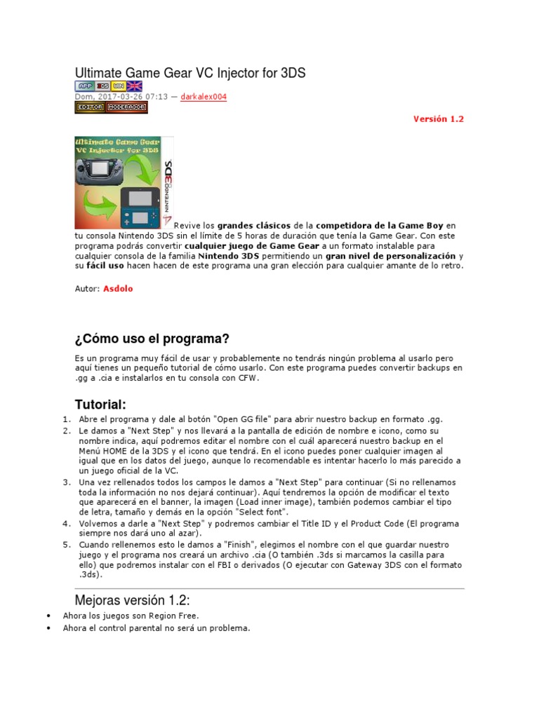 Ultimate Game Gear VC Injector For 3DS | PDF | Introducciones de ...