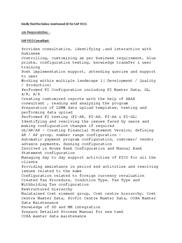 SAP FICO Job Profile | PDF