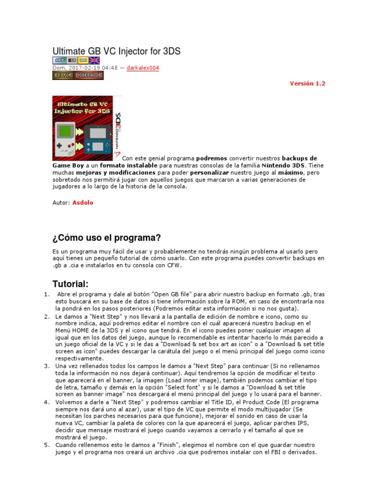 Ultimate GB VC Injector For 3DS | PDF | Software | Informática