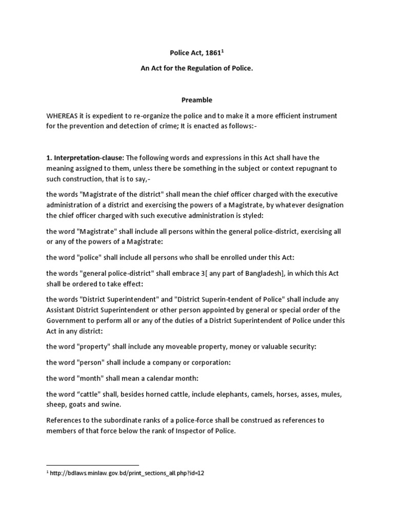 Police Act, 1861 An Act For The Regulation of Police | PDF | Magistrate ...