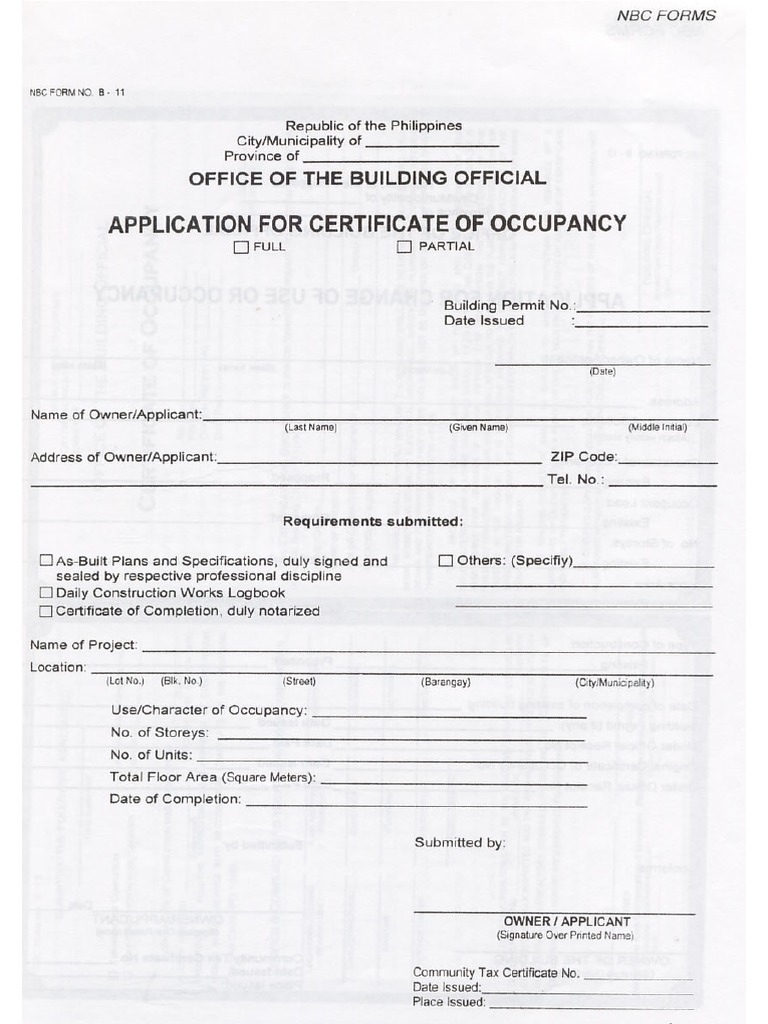 Application For Certificate of Occupancy CEBU City | PDF