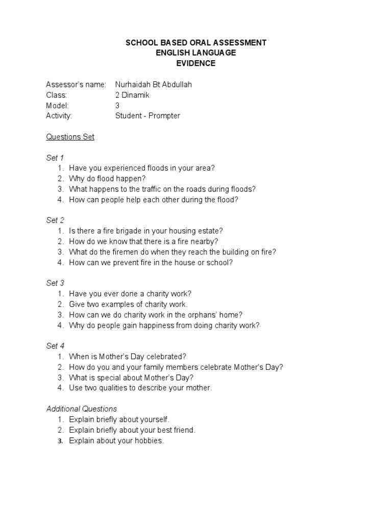 School Based Oral Assessment | PDF