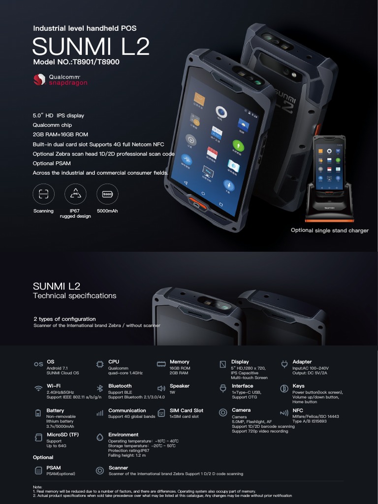 Sunmi L2 - Brochure PDA | PDF | Image Scanner | Random Access Memory