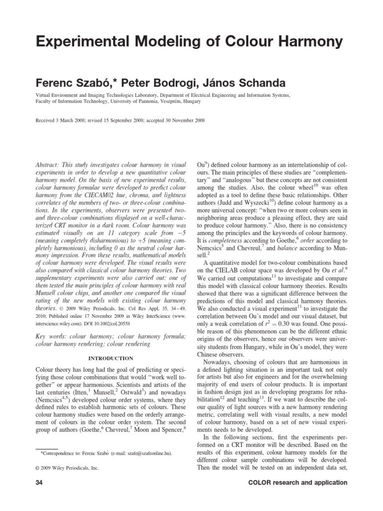 Experimental Modeling of Colour Harmony | PDF | Color | Artistic Techniques