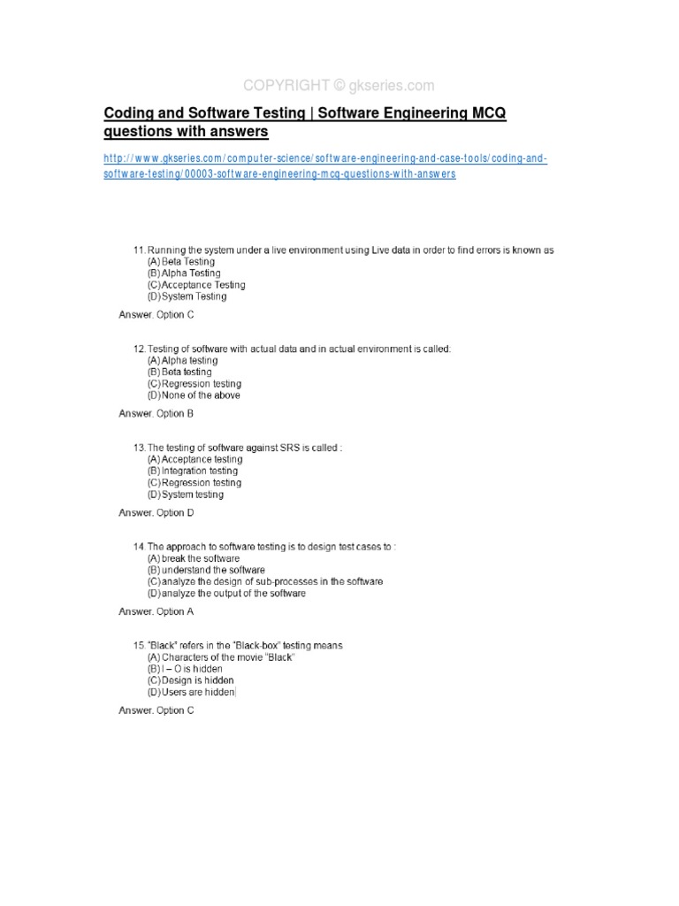 Software Engineering MCQ Questions With Answers | PDF | Business | Computers