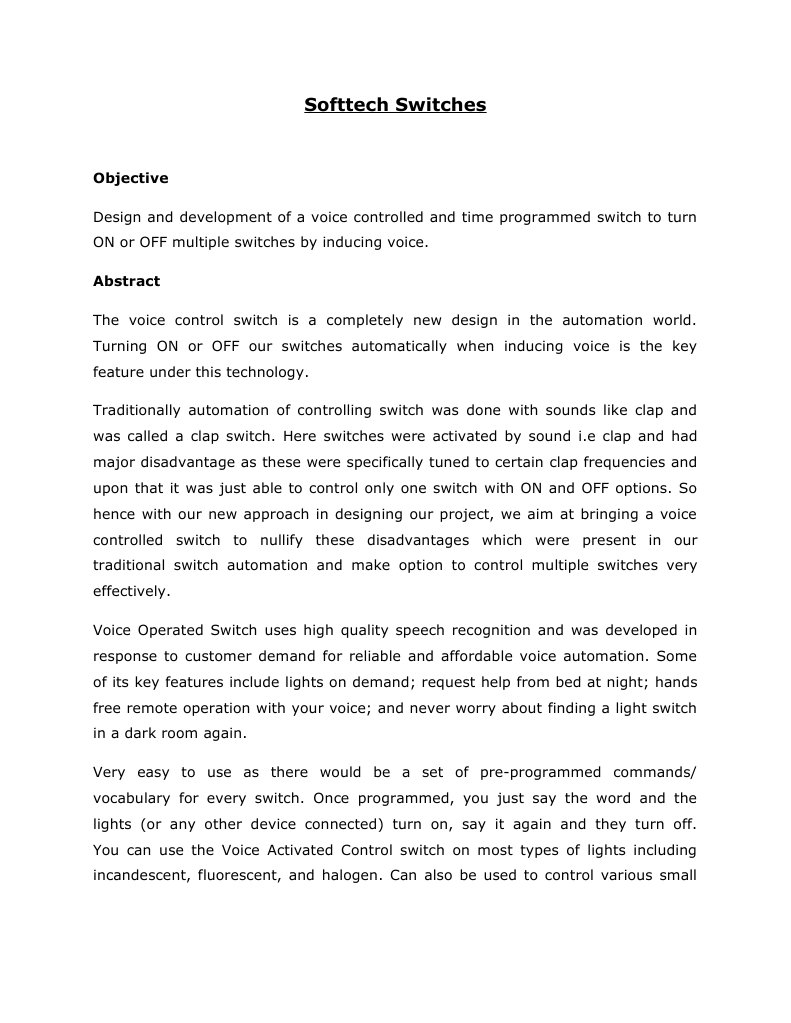 Voice Controlled Switch | PDF | Switch | Speech Recognition