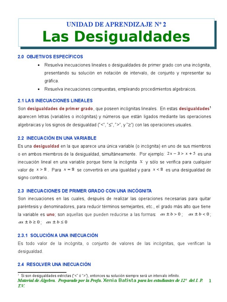 Hoja De Trabajo De Desigualdades Con Dos Variables