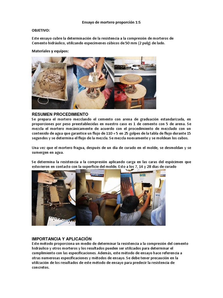 Ensayo de Mortero Proporción 1-5 | PDF | Cemento | Materiales