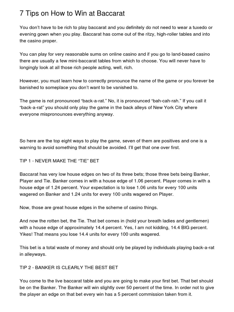 7 Tips On How To Win at Baccarat | PDF | Games Of Mental Skill ...