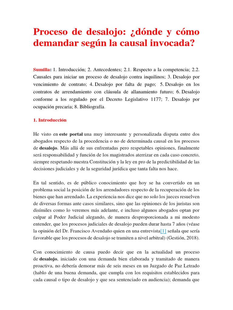 Proceso de Desalojo | PDF | Ley procesal | Demanda judicial