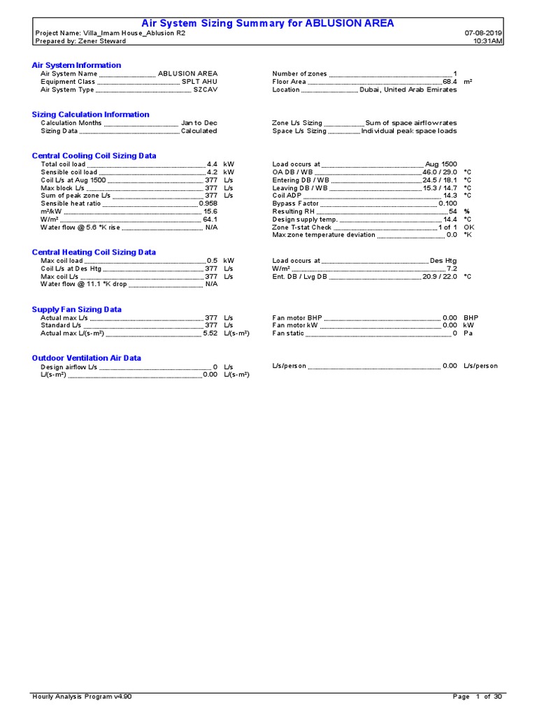 Air System Sizing for Ablusion Area | PDF | Hvac | Air Conditioning
