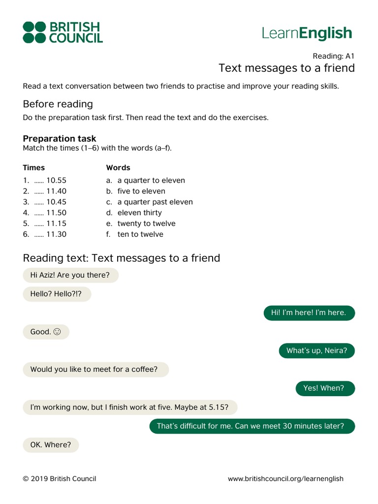 LearnEnglish Reading A1 Text Messages To A Friend | PDF | Communication