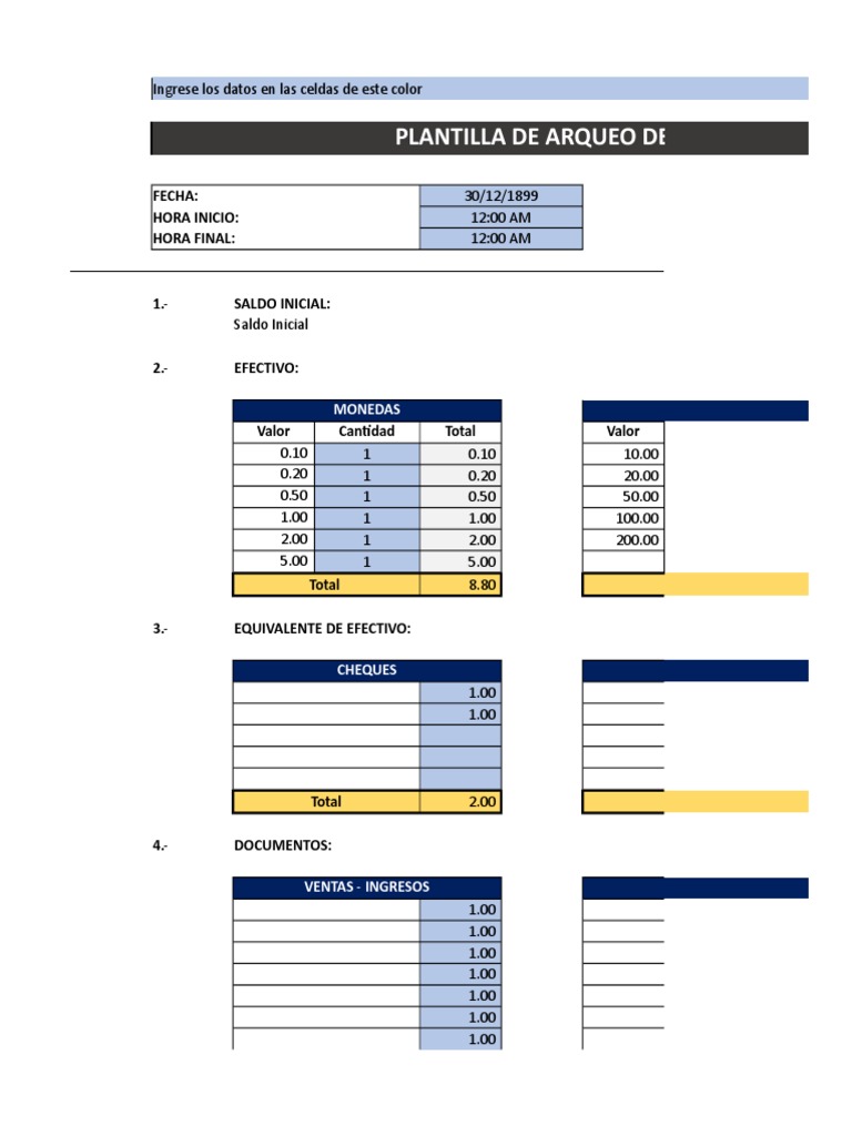 Plantilla Arqueo Diario | PDF | Business