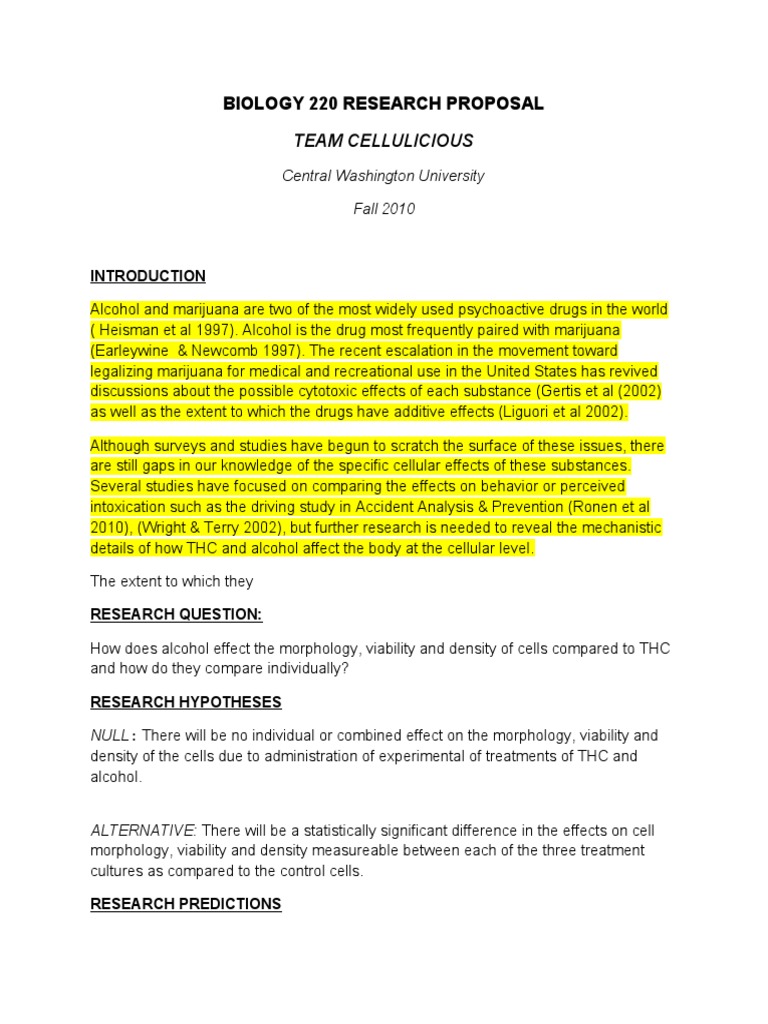 Biology 220 Research Proposal: Team Cellulicious | PDF | Cannabis (Drug)
