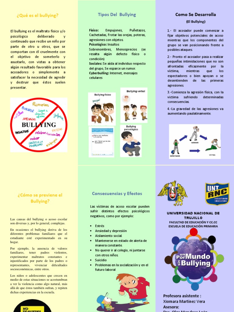Triptico Del Bullying | Ciencias del comportamiento | Conceptos ...
