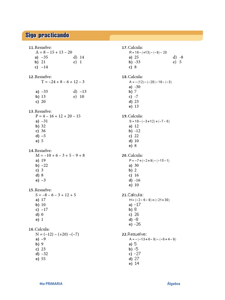 Sigo Practicando: 4to Primaria Álgebra | PDF