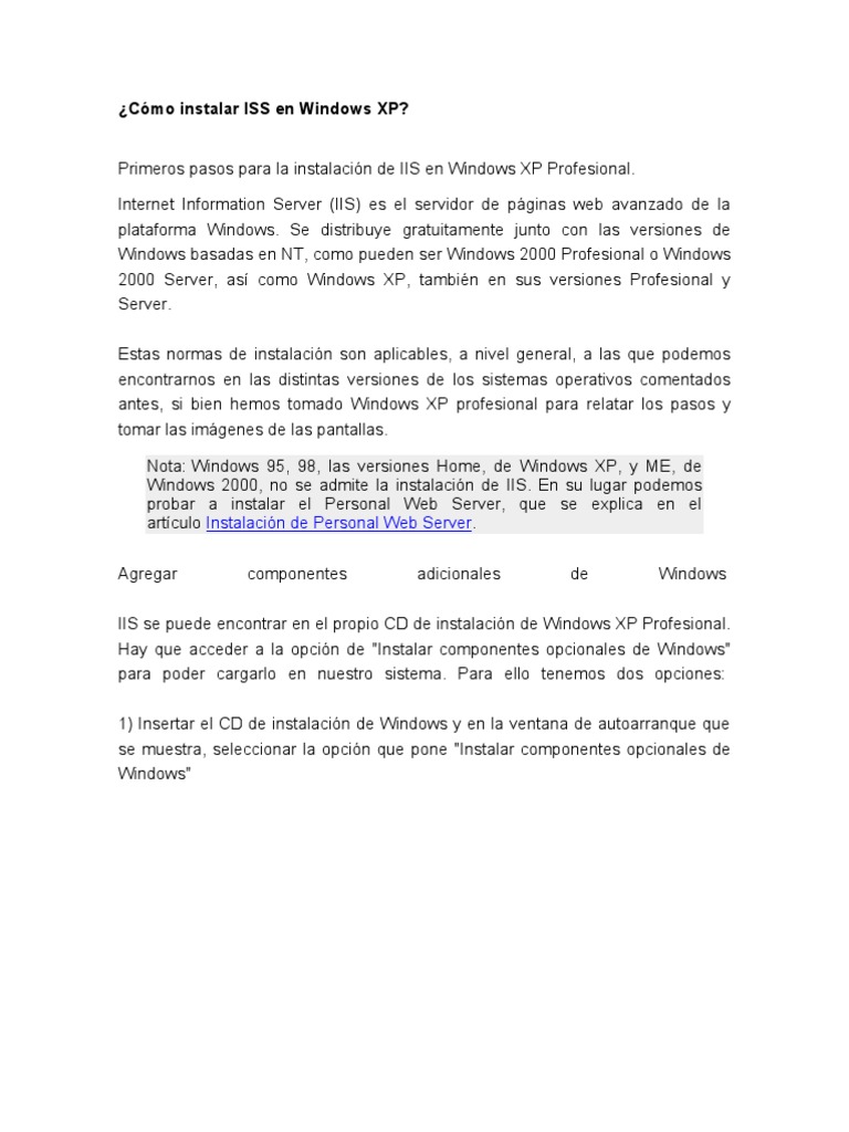 Cómo Instalar ISS en Windows XP | PDF | Servicios de Información de ...