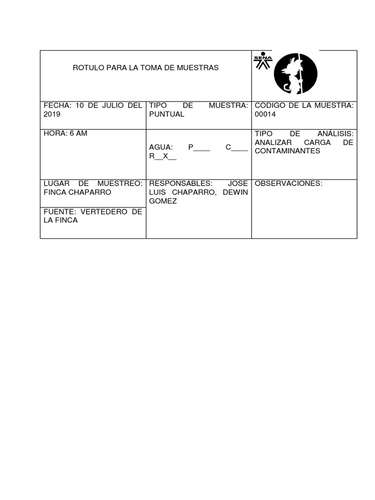 Rotulo para La Toma de Muestras | PDF