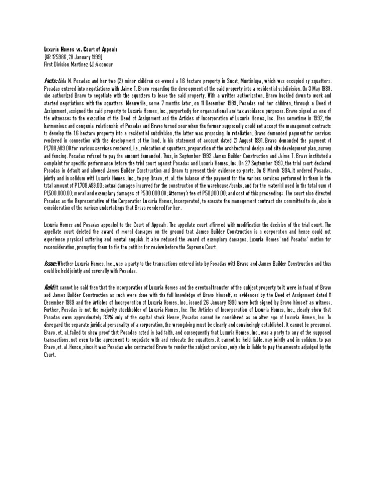 Luxuria Homes Vs CA | Download Free PDF | Damages | Appeal