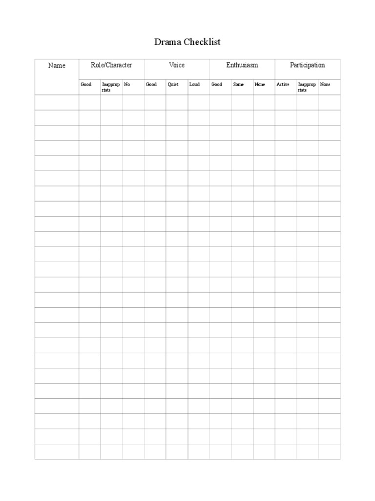 Drama Participation Assessment Checklist | PDF