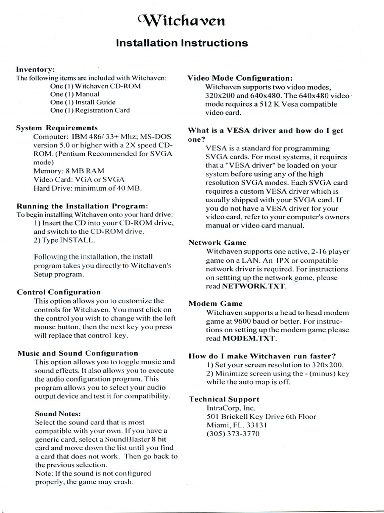 Witchaven - Reference Card | PDF