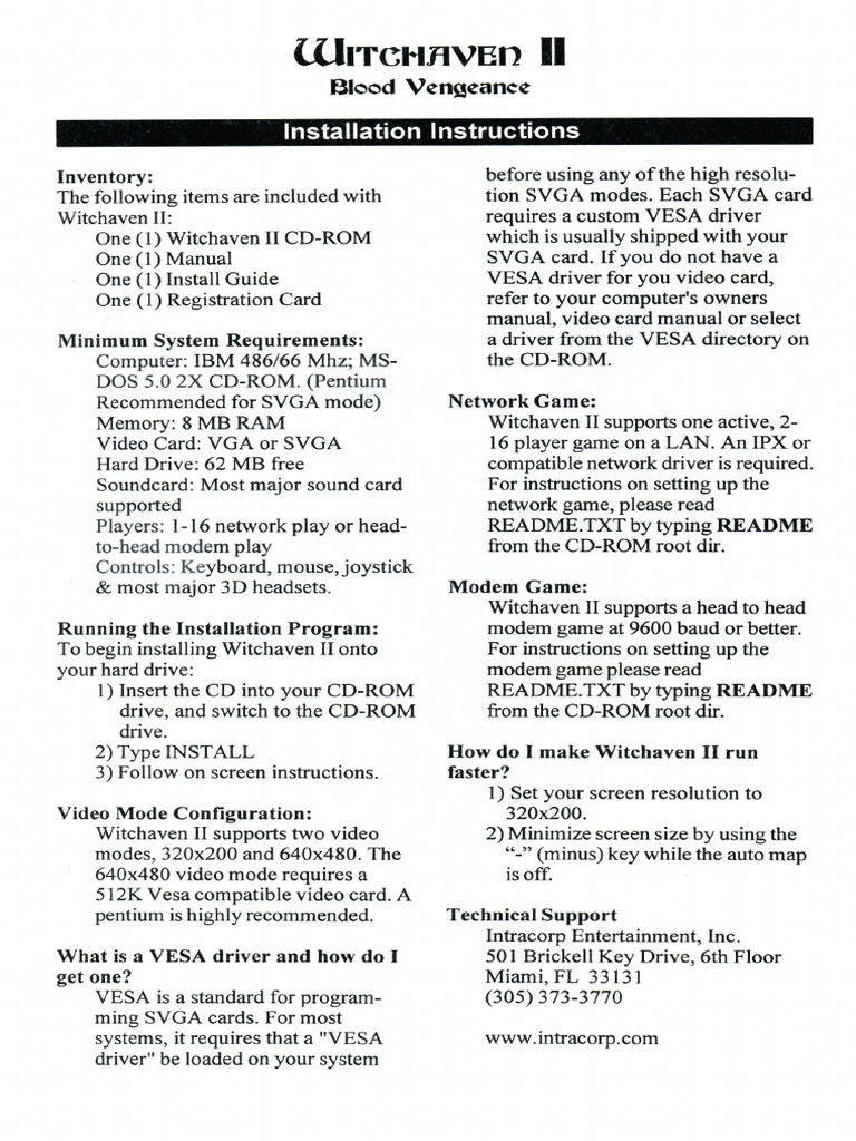 Witchaven II - Installation Guide & Reference Card | PDF