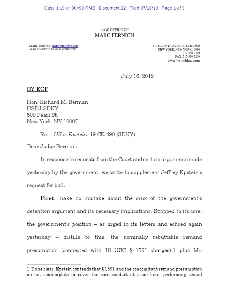 Epstein Bail Arguments | PDF | Bail | Remand (Detention)