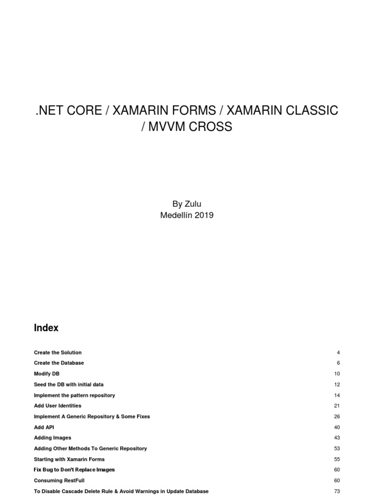 Net Core Xamarin Forms Xamarin Classic Mvvm Cross Pdf Application Programming