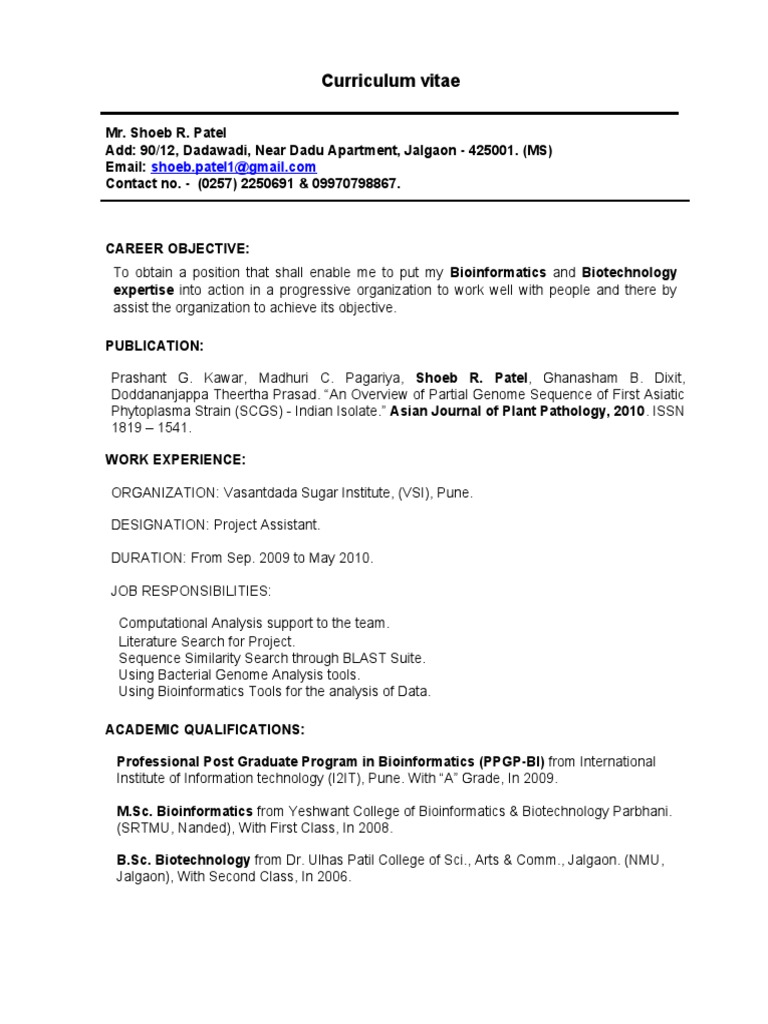 Curriculum Vitae | PDF | Bioinformatics | Biotechnology