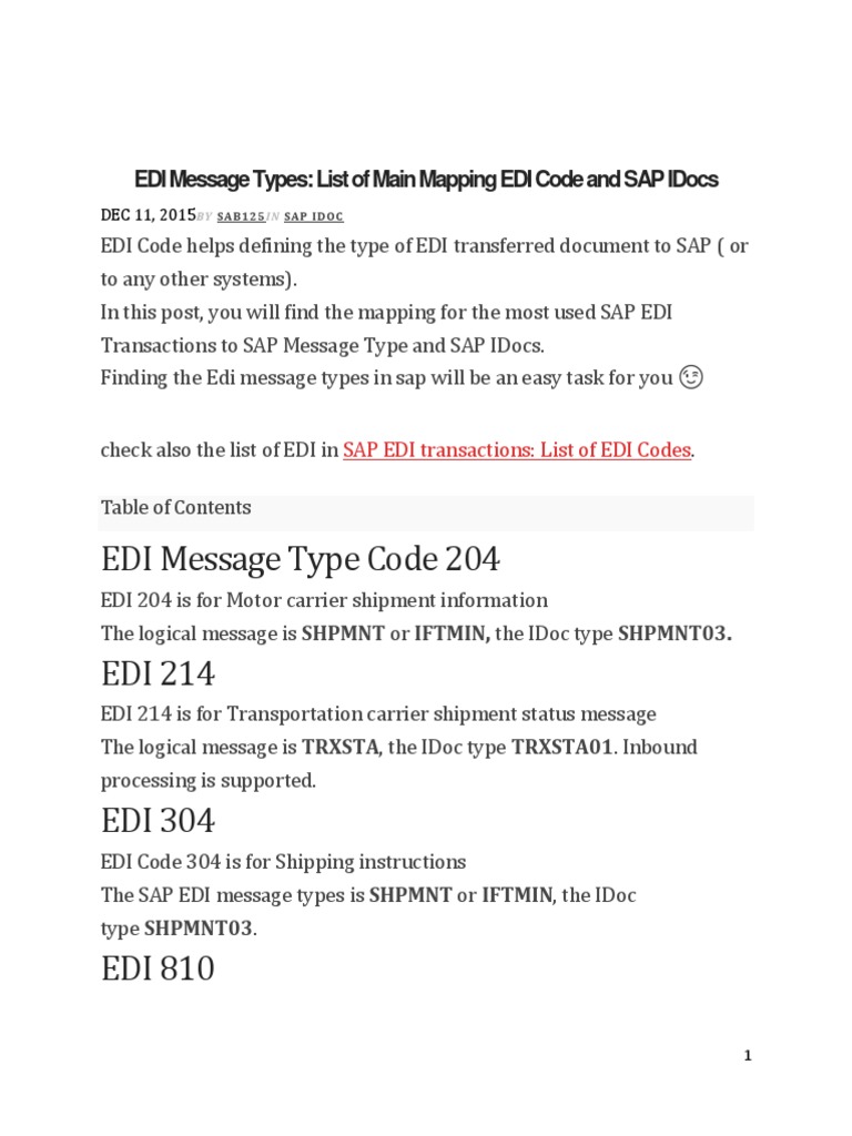 Main EDI Message Types and SAP IDocs | PDF | Electronic Data Interchange | Invoice