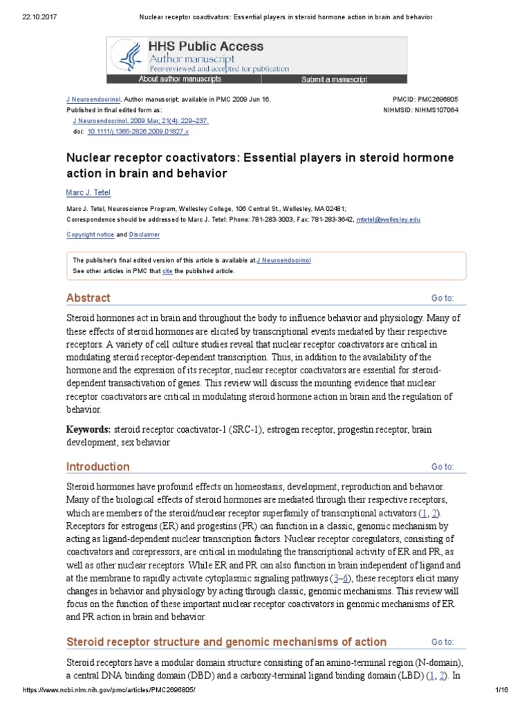 Nuclear Receptor Coactivators - Essential Players in Steroid Hormone ...