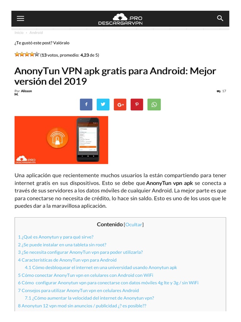 AnonyTun VPN APK Gratis para Android Mejor Versión | PDF | Red privada ...