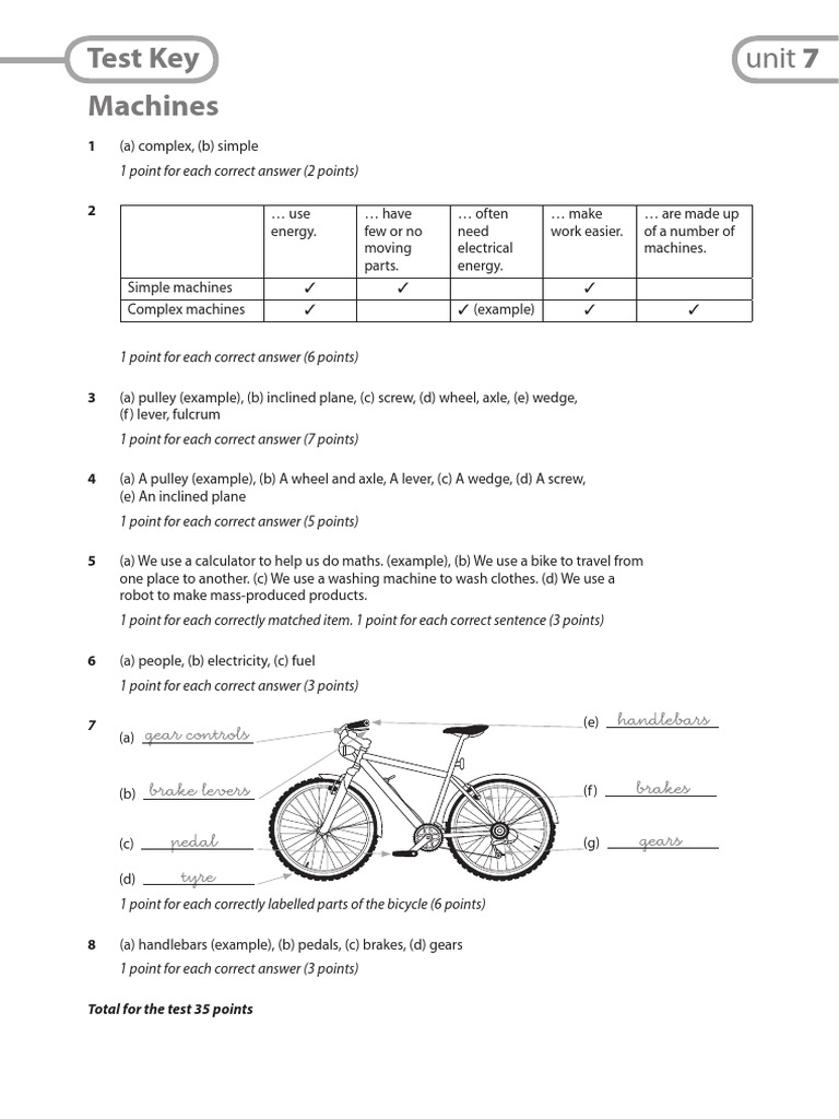 Machines Test Key: Unit 7 | PDF