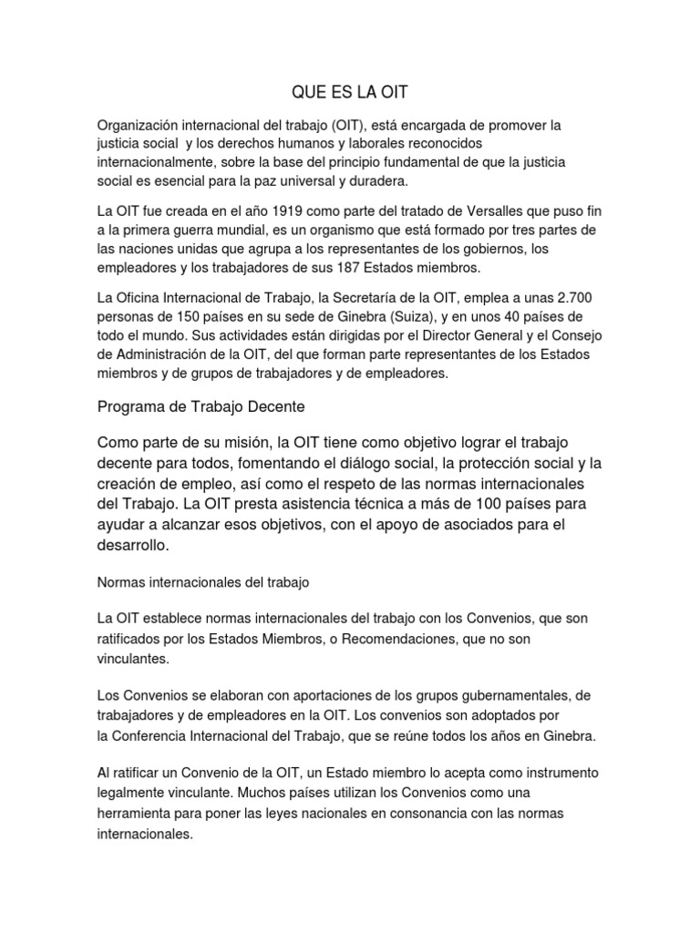 Que Es La Oit | PDF | Organización Internacional del Trabajo | Gobierno