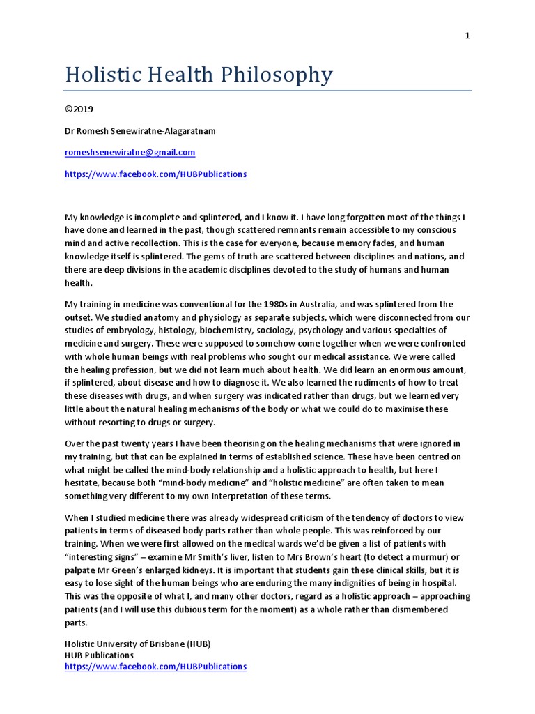 Holistic Health Philosophy AU$20.00 Payable To DR Romesh Senewiratne ...