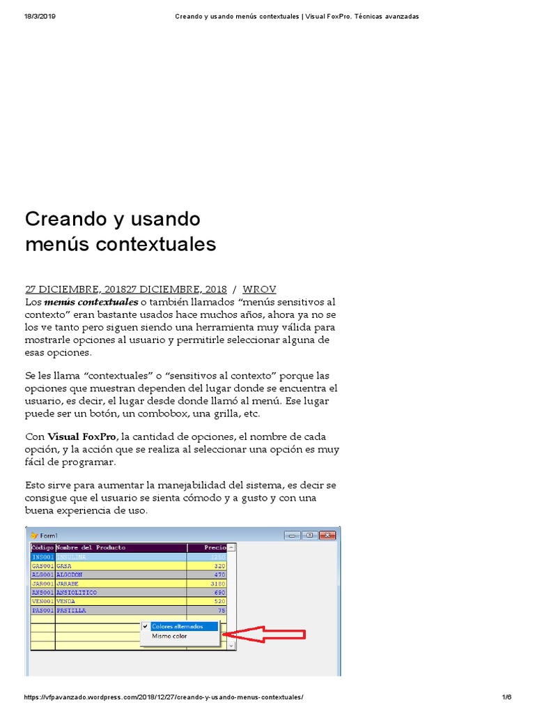 Creando y Usando Menús Contextuales - Visual FoxPro. Técnicas Avanzadas | PDF | Menú ...