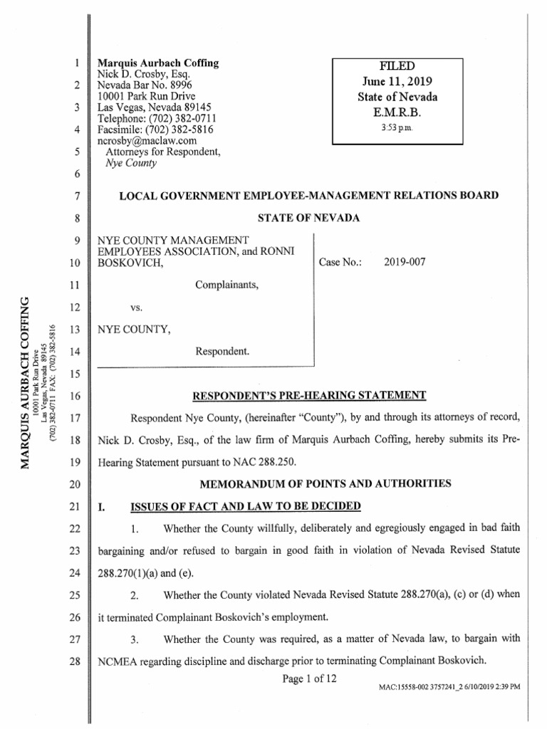 Respondent's Pre-Hearing Statement | PDF