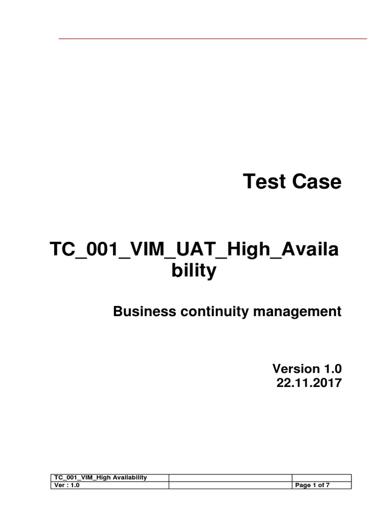 TC - 001 - VIM - UAT - High - Availability | PDF | Computer Cluster | System Software