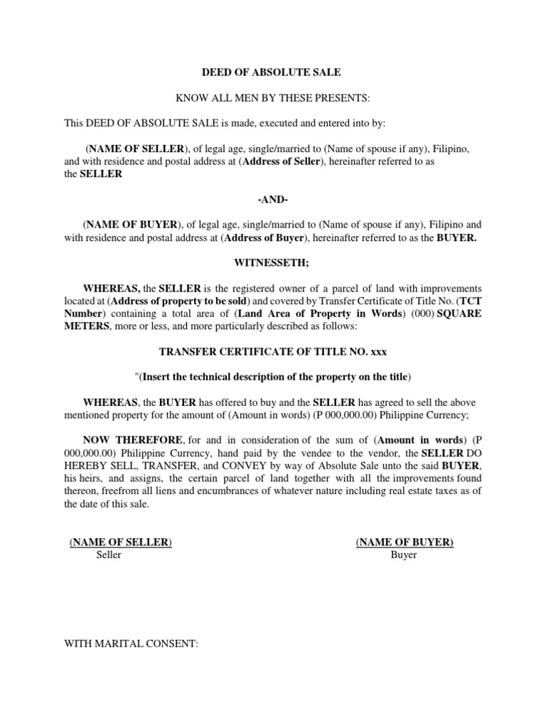 Sample Deed of Absolute Sale | Deed | Sales