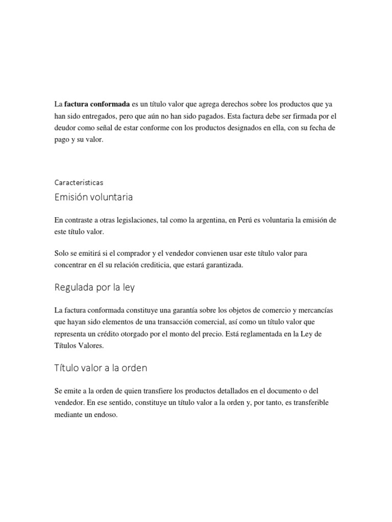 Factura Conformada: Características y Uso | PDF | Instrumento ...