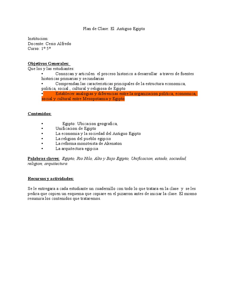 Planificación para explorar la civilización del antiguo Egipto | PDF ...