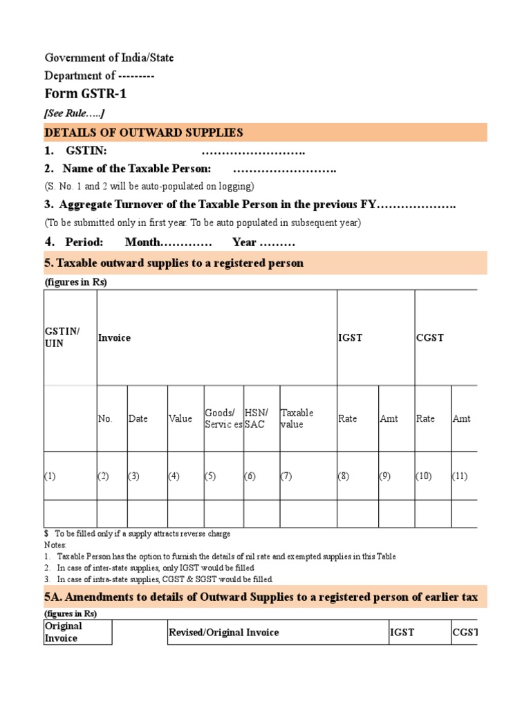 Form GSTR-1: Government of India/State Department of | PDF | Invoice ...