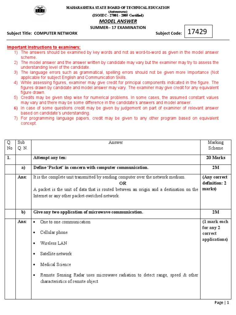 2017 Summer Model Answer Paper PDF | PDF | Osi Model | Internet ...