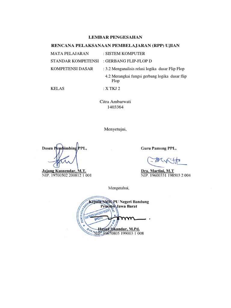 Lembar Pengesahan RPP | PDF